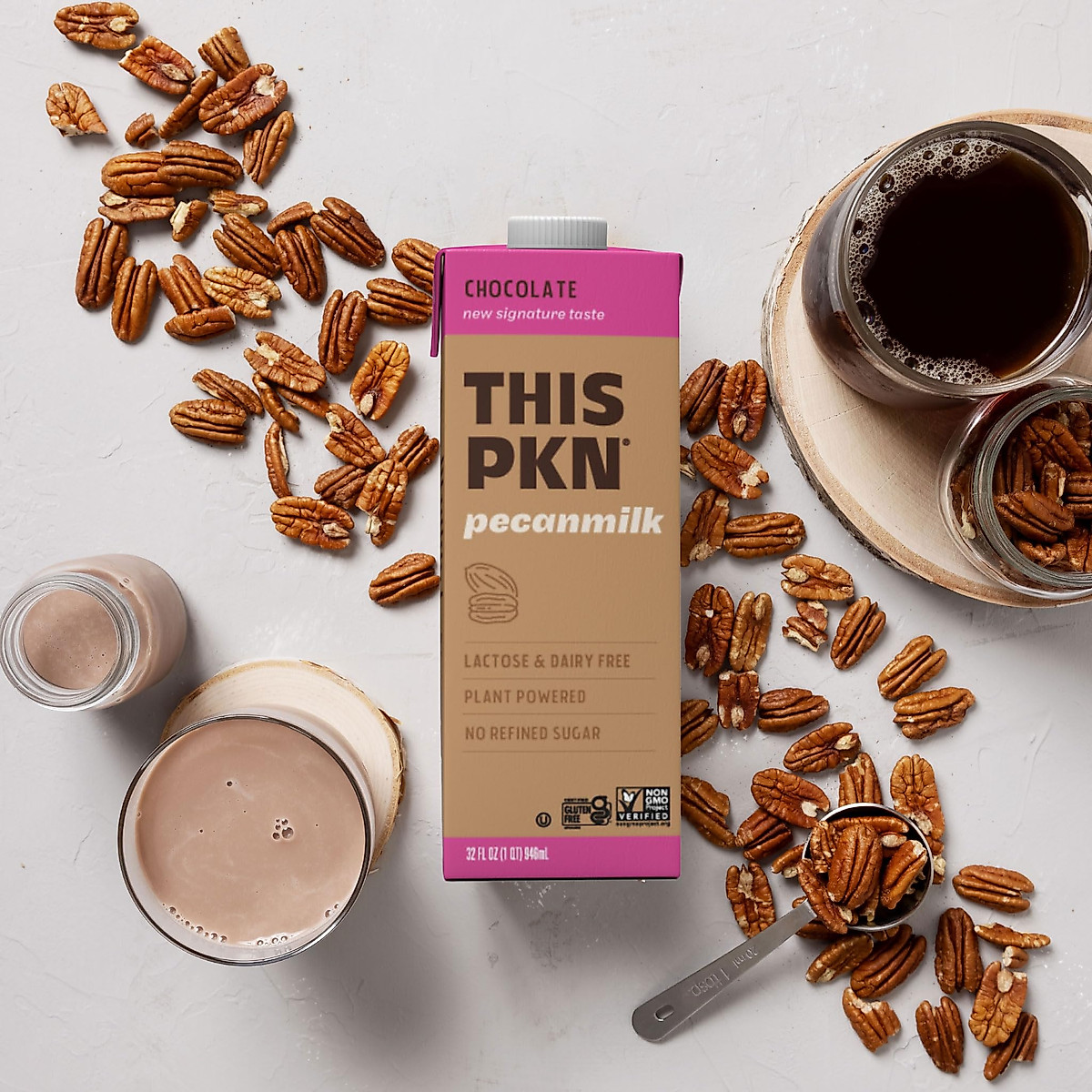 THIS PKN Pecan Nut Milk Chocolate Non Dairy Milk Alternative, Made from Real Texas Pecans, Plant Based Chocolate Milk, Made Without Added Sugars and No GMOs or Lactose (32oz, Pack of 6)