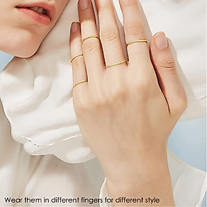 MILACOLATO Gold Rings for Women | 1mm Thin Stainless Steel Bands Rings | Midi Thumb Pinky Toe Stacking Kunckle Rings 7Pcs | Rounded Comfort-Fit Size 3/4/5/6/7/8/9
