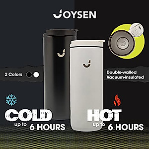 JOYSEN 16 oz Insulated Tumbler with Spill Proof Lid, Keeps Beverages Hot or Cold for Hours, Ideal for Commuters, Reusable Stainless Steel, Double Wall (White)