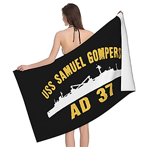 ADOSIA USS Samuel Gompers Ad-37 Beach Towel 32x52in Oversized Soft Absorbent Beach Towel