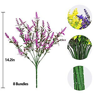 Shiny Flower Artificial Lavender Flowers Bouquet, 8 Bundles Outdoor Fake Shrubs UV Resistant Lifelike Greenery Bushes for Home Kitchen Garden Wedding Outdoor Indoor Porch Box Decorations (Mix)