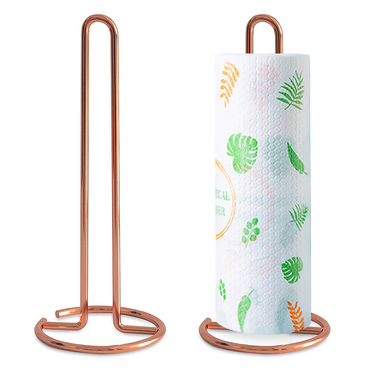 Paper Towel Holder Akamino Standing Paper Towel Roll Rack with Weighted Base for Kitchen Countertop Dining Room Table, Rose Gold