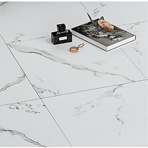 FunStick White Peel and Stick Floor Tile Waterproof 12x12 in Marble Adhesive Vinyl Flooring Peel and Stick Tiles for Bathroom Floor Tile Stickers Kitchen Laundry Room Bedroom Laminate Flooring 5 Pack