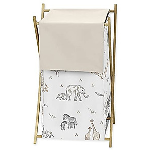 Sweet Jojo Designs Jungle Safari Animals Baby Kid Clothes Laundry Hamper - Tan Beige Brown Taupe Black and White Gender Neutral Animal Elephant Giraffe Wildlife Adventure Zebra Elephants for Serengeti
