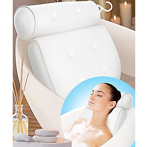 BASIC CONCEPTS Bathtub Pillow for Neck and Back Support with Drying Hook, Bathtub Pillow Machine Headrest for Soaking & Straight Back Tubs - Bath Accessories, Machine Washable, 6 Suction Cups