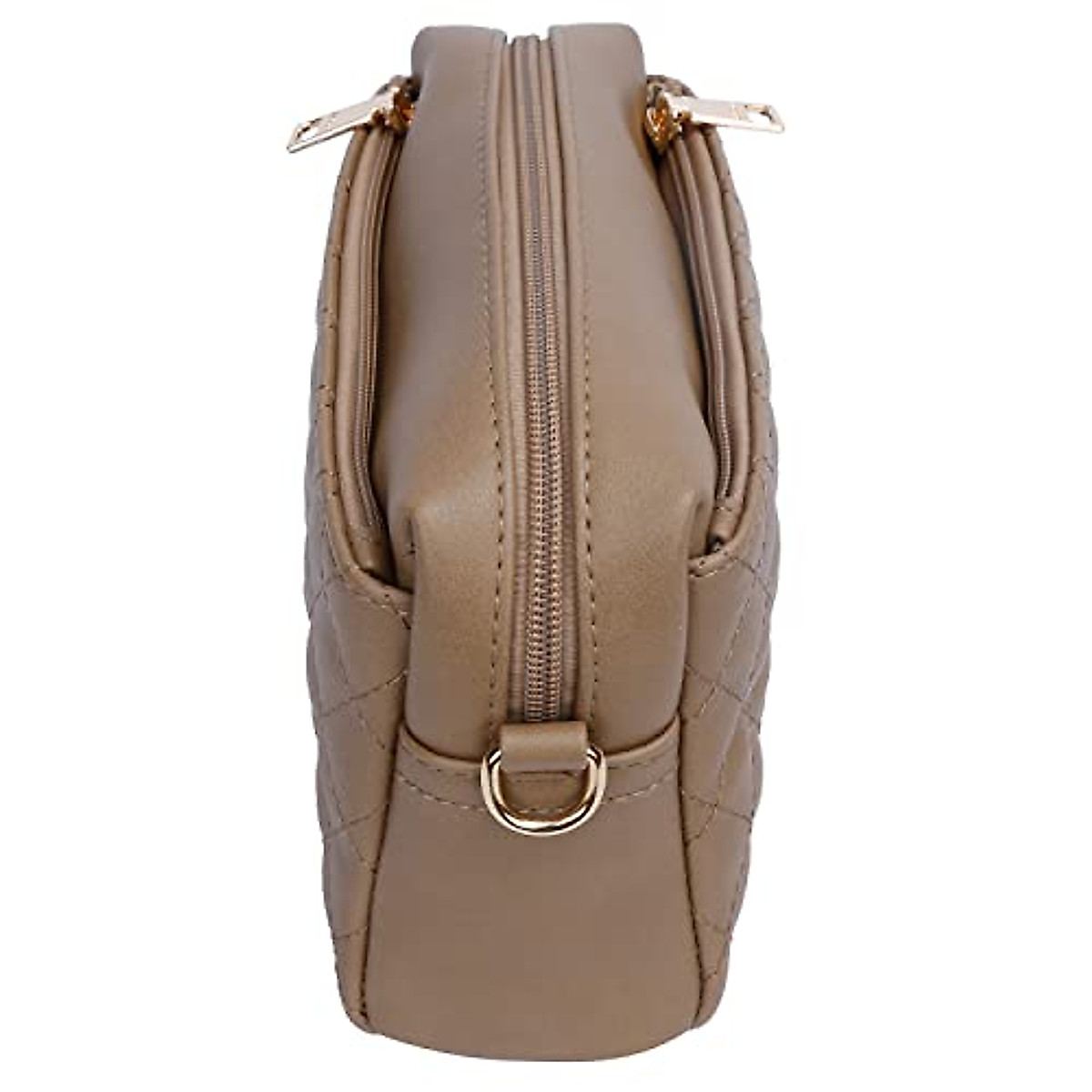 KKXIU Triple Zip Lightweight Small Crossbody Bags for Women Quilted Shoulder Purses and Handbags (B-khaki)