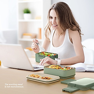 JSCARES Stainless Steel Bento Box Adult Lunch Box, 3 Stackable Bento Lunch Containers, Portable Modern Style Adult Bento Box, Leakproof 51OZ Bento Lunch Box for Kids and Adults (Green)