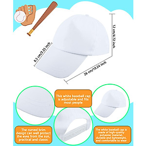 SGBETTER 40 Pcs White Baseball Hats DIY Painting Baseball Caps Adjustable Plain Blank Cap for Adult Kids Outdoor Sports Running Camp