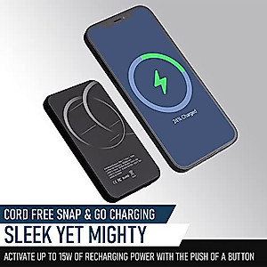 AMP PAK Magnetic Power Bank Wireless Portable Charger for iPhone, 5000mAh 15W Fast Wireless Charger for Cordless Rush Charge, Compatible with MagSafe Magnetic Cases and Qi Enabled Devices (Black)