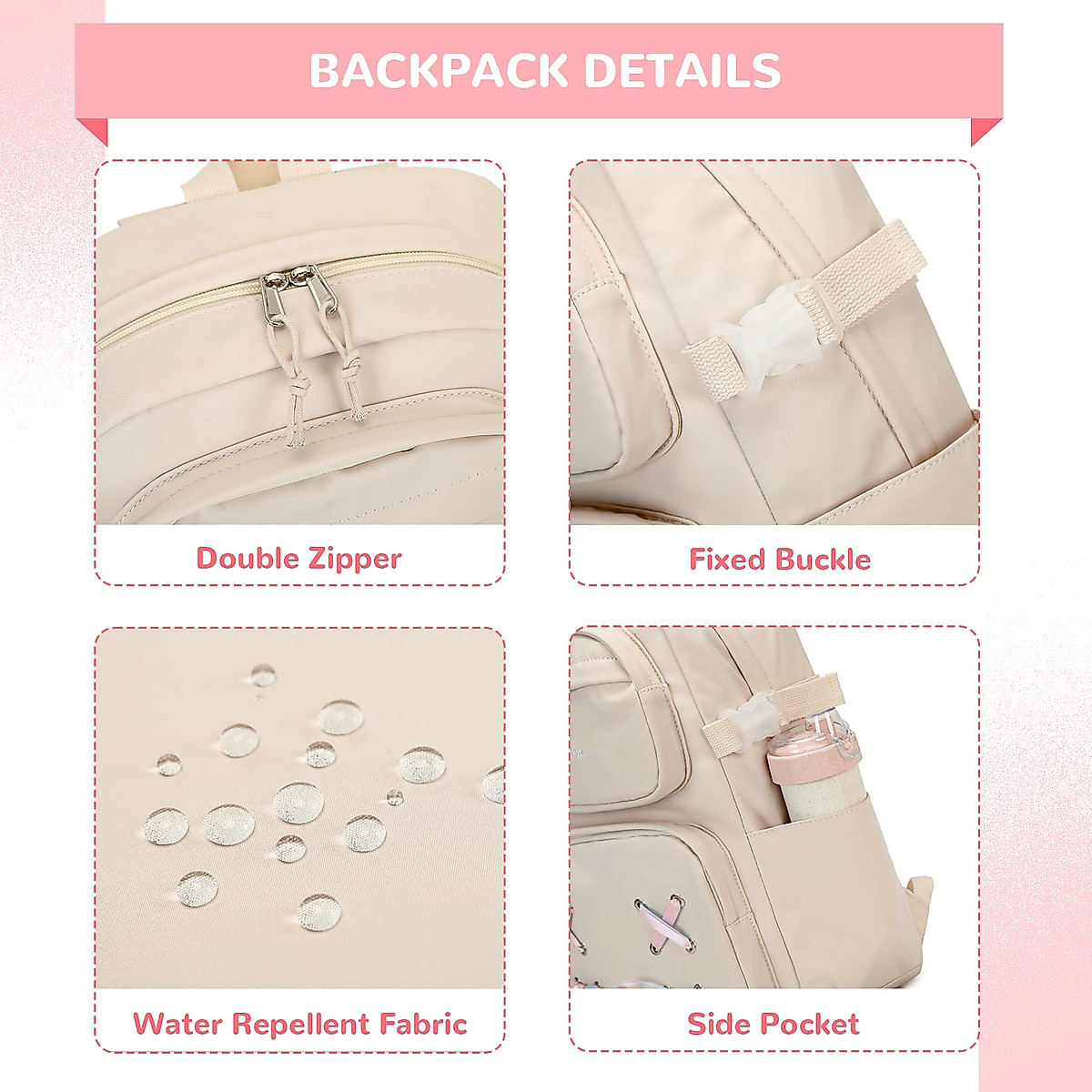 El-fmly Fashion Travel Backpack with Cute Ribbon for Teen Girl Boy School Bookbag with USB Charging Port & Headphone Jack (Black)