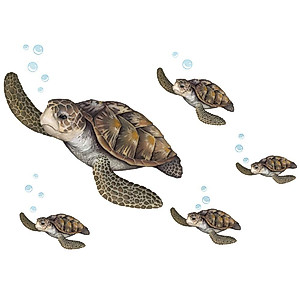 Sea Turtle Wall Decals for Kids Room Decor Bundle Under The Sea Decoration Wall Stickers, Underwater Ocean Tortoise Beach Art for for Boys Girls Bathroom Bedroom Playroom