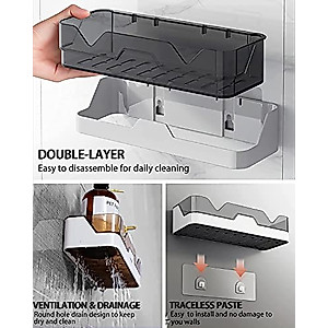 WeshyiGo 2-Pack Shower Caddy, Separable Shower Organizer with Soap Dish and Hooks, No Drilling Double Layer Shower Shelf, Used for Bathroom and Kitchen