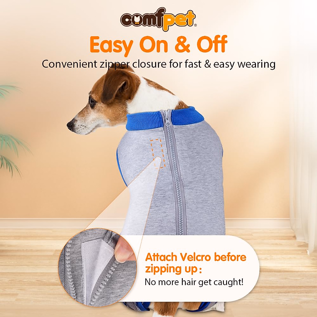 COMFPET Dog Surgery Recovery Suit with Zipper for Male Female, Breathable Dog Onesie for Spay, Neuter, Anti Licking, Skin Conditions, Incontinence, Dog Bodysuit Alternative to Cone E-Collar, Medium