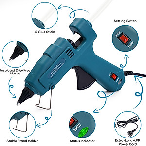 Full Size Hot Glue Gun, 60/100W Dual Power Fireproof Glue Gun with 15 Pcs Premium Glue Sticks (7/16"), Fast Preheating,Hot Glue Gun Kit for Crafting, Arts, DIY and Quick Home Repairs (Blue)