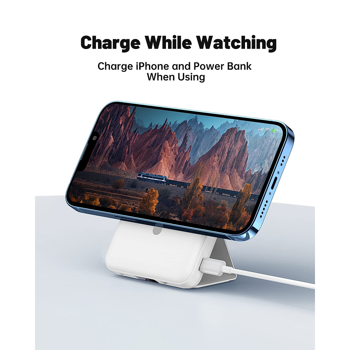 Yiisonger Magnetic Wireless Portable Charger, Foldable 10000mAh Battery Pack with USB-C Cable LED Display, Magnetic Power Bank 22.5W PD Fast Charging for iPhone 15/14/13/12/Pro/Mini/Pro Max(White)