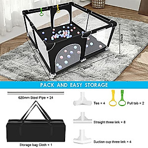 BAIYI Baby Playpen, Baby Playard, Playpen for Babies with Gate Indoor & Outdoor Kids Activity Center, Sturdy Safety Play Yard with Soft Breathable Mesh, Playpen for Toddle(Black,50”×50”)