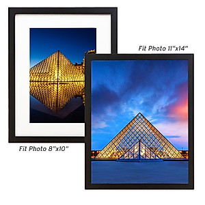 Betus 11x14 Picture Frame for Pictures 8x10 inch with Mat or 11x14 without Mat - Arts, Paintings and Pictures Display Frames - Wall Mounting Tools Included - Black