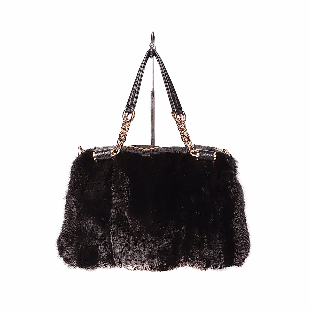 URSFUR Women Winter Genuine Mink Handbag with Leather Handle Bag Purse