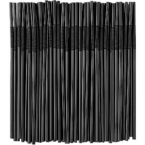 SONGNASS 100PCS Black Flexible Plastic Straws,Black Disposable Bendy Party Fancy Straws13inch Extra Long Straws Party Decorations