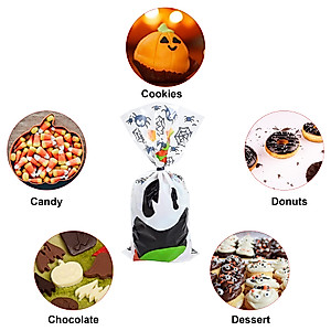 JOYIN 150 PCS Halloween Cellophane Treat Bags with Twist Ties, Halloween Cellophane Clear Candy Bags for Trick or Treat, Halloween Cookie and Goodies Gift Bags for Party Favor Supplies