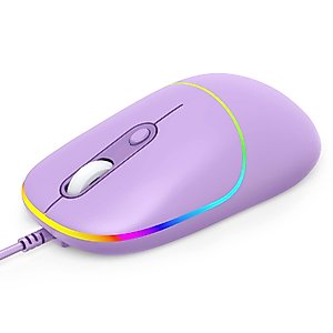FENISIO Wired Mouse, LED Computer Mouse Wired, 4 Adjustable DPI up to 6400 Ultra Silent Mouse, Optical Tracking USB Mouse Soft Rubber Corded Mouse for Laptop PC Windows (Purple)
