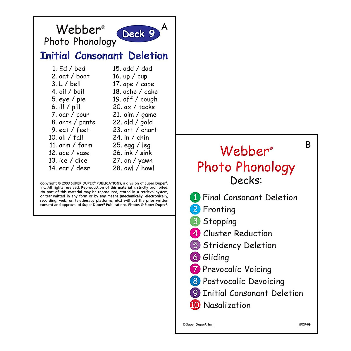 Super Duper Publications | Webber® Photo Phonology Initial Consonant Deletion Minimal Pair Card Deck | Educational Learning Resource for Children