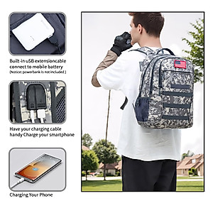 outdoor plus Camo Backpack,Military Teen Boys Backpacks for School, Army Bookbag with USB Charging Port,40L (a-BLACK CAMO-40L)