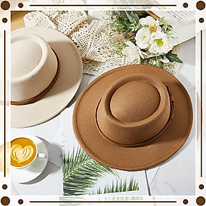 4 Pcs Hats for Women Vintage Wool Hat Felt Boho Pork Pie Hat with Belt Panama Hat Jazz Hat (Beige, Khaki, Camel, Black)