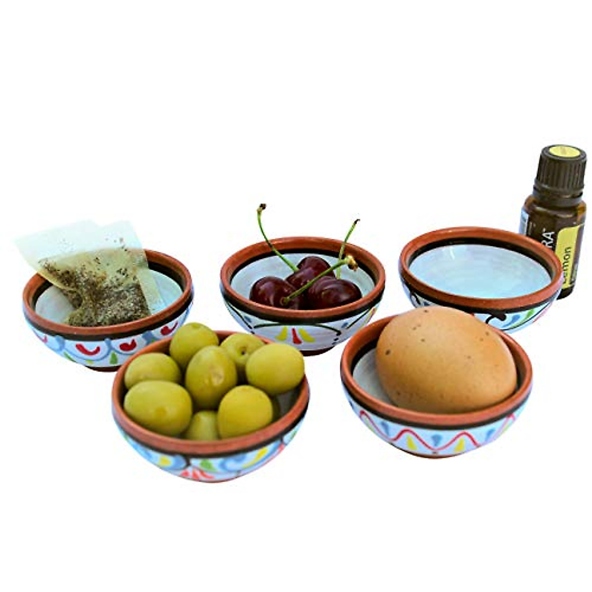 Cactus Canyon Ceramics VERY SMALL Spanish Terracotta 5-Piece VERY SMALL Mini-Bowl (Pinch Bowls) Set, White