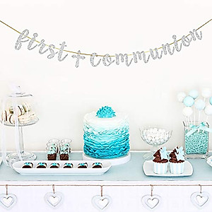 AonBon Silver First Communion Banner, Baptism/Christening/Confirmation/Baby Shower/Birthday/Communion Party Decoration