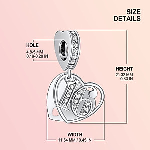 NINGAN 16 Years of Love Forever & Always Dangle Charm for Bracelets 925 Sterling Silver Pendant Bead with Cubic Zirconia Birthday Jewelry Gifts for Women Wife Mom Her