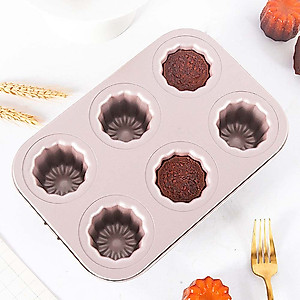 CANDeal 6 Cups Cannele Mould Nonstick Cupcake Muffin Molds Golden Canneles Tin Baking Pan Bakeware Carbon Steel