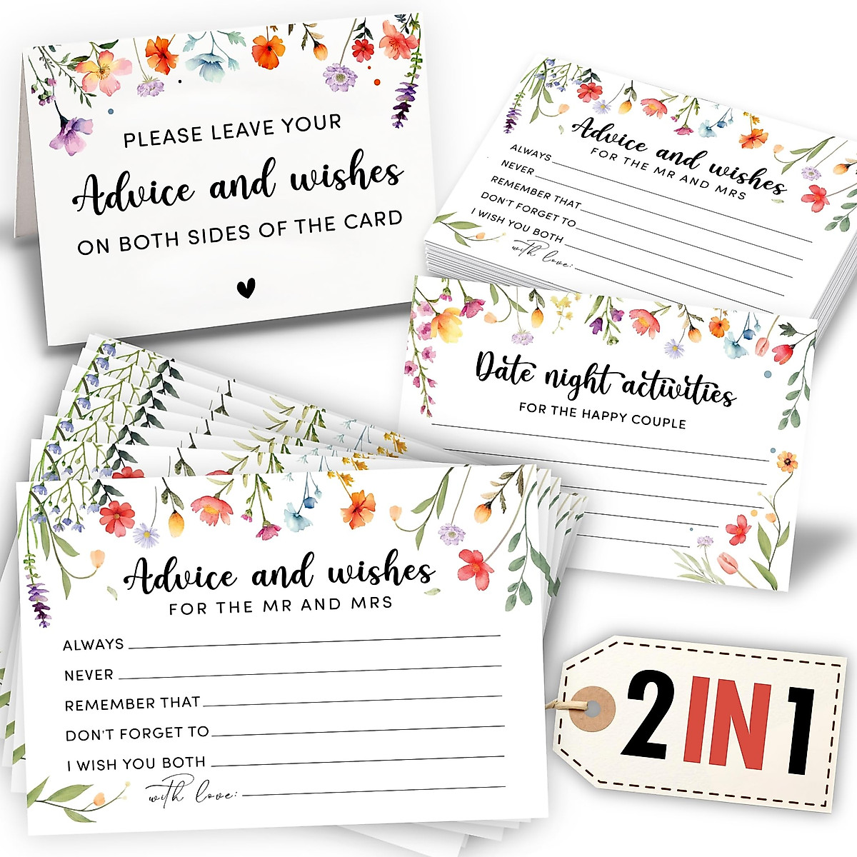 STOFINITY Advice And Wishes For The Mr And Mrs - Bridal Shower Advice Cards, Wedding Advice Cards For Wildflower Bridal Shower Decorations, Wildflower Wedding Decor For Reception