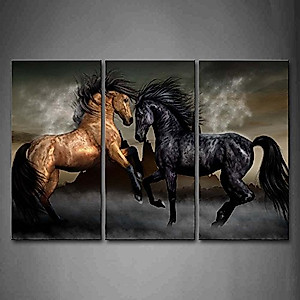 First Wall Art - Yellow and Black Horse Play Together Wall Art Painting The Picture Print On Canvas Animal Pictures for Home Decor Decoration Gift