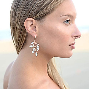 Mariell Bridal and Wedding Rose Gold Handmade Dangle Earrings, Crystal Gems and Petite Freshwater Pearls