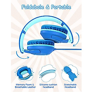 Kids Headphones Wired with Microphone, 85/94dB Volume Limit, Foldable Adjustable Headphone for Girls Boys Children, Tangle-Free 3.5mm Jack Wired for Study, School, Kids Headset for iPad /Tablet/MP3/4