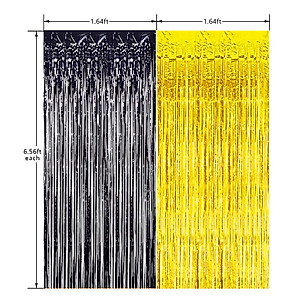 Black and Gold Fringe Fringe Backdrop, 2025 Graduation Tinsel Backdrop Gold Black Booth Streamers for New Year Birthday Wedding Disco Party Decorations (3 Pack)