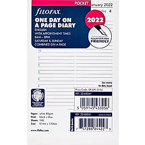 Filofax Pocket Day per Page English appointments Diary - 2022