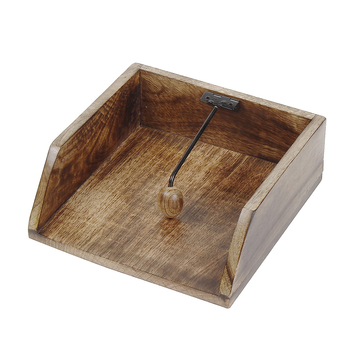 Wooden Napkin Holder Flat Scroll Collection, Bar Napkin Holder for Tables, Tableware Tissue Holder, Farmhouse Napkin Dispenser, Kitchen Bathroom Bedroom Countertop | 8" X 8" X 2.8" (Borwn)