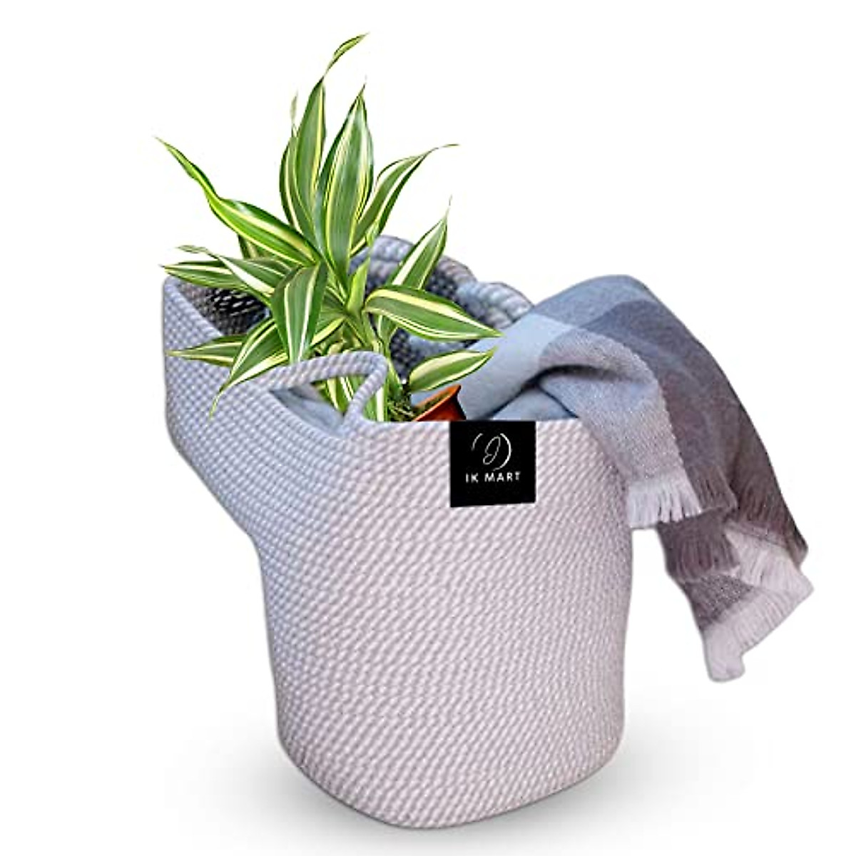 IK Mart Stair Basket - Cotton Rope Stair Baskets for Carpeted Stairs, Internal Support for 16'' Carpeted Stairs Organizer and Wooden Stairs - Perfect Basket for Toys, Laundry & Clothes Storage