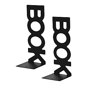 JISADER 1 Pair Decorative Metal Bookends Accountant Shelf Non Slip Book Stoppers for Office Bookshelf Desk, Black