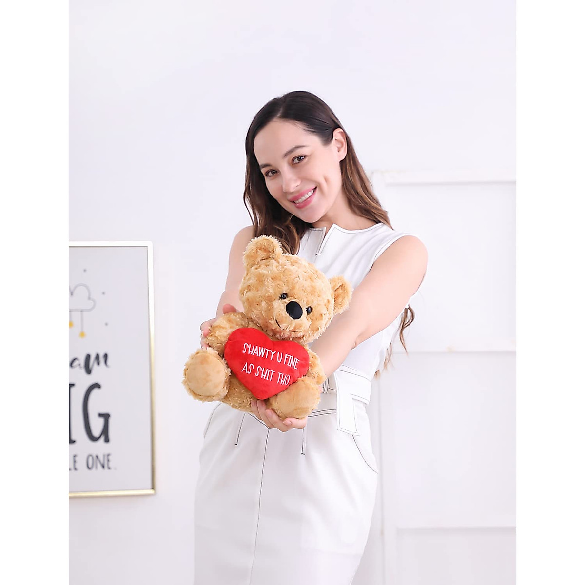 CHOIEO 10" Shawty U Fine Teddy Bear with Heart, Brown Plush Stuffed Animal Teddy Bear, Best Gifts for Girlfriend, Wife, Women, for Valentines Day, Birthday (Brown)