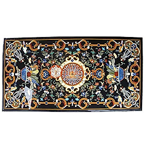 Marble Black Center Dining Table Top Marquetry Inlay Stone Decor |6'x3