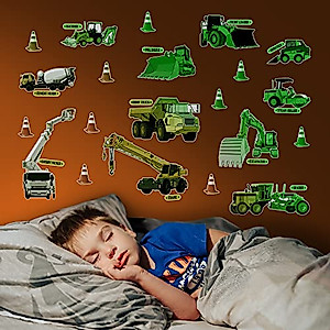 Glow in The Dark Construction Wall Stickers - 10 Large Bright Wall Decals for Bedroom Walls and Ceilings - Glowing Decorations for Boys Room and Girls Room