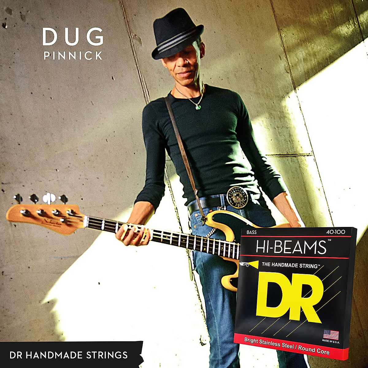 DR Strings HI-BEAMS - Stainless Steel 4-String Bass Guitar Strings, 45-105, Round Core