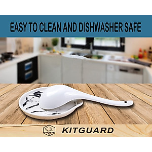 Spoon Rest,5.5 Inches Marble Spoon Holder，Ceramic Spoon Rest for Kitchen,Cooking Spoon Holder for Kitchen Counter/Stove Top/Dining Table Modern Farmhouse Decorative-By KITGUARD (white)