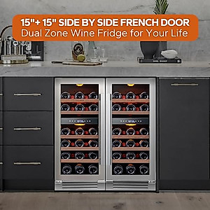Ca'Lefort 30 Inch Wine Fridge, Wine Cooler Dual Zone Side by Side Under Counter Wine Cooler Refrigerator with Touch Panel 40°F-65°F for Champagne Wine, Holds 56 Bottles (Package of two 15")