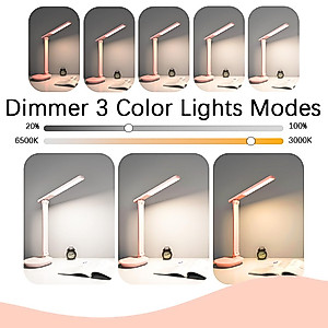 AQINGLING LED Desk Lamp with ​USB Charging Port Nightlight, Eye-Caring Desk Lights for Home Office, 5 Modes Dimmable, Auto Timer, Black