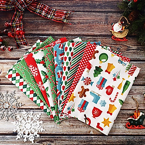 10 Pieces Christmas Cotton Fabric Squares Precut Quilting Fabric Patchwork Christmas Snowflake Print Red Green Fabric for Xmas Sewing Crafting DIY Supplies (25 x 25 cm/ 9.84 x 9.84 Inch)