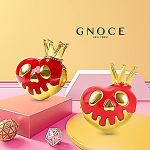 GNOCE Halloween Horror Charm Bead Sterling Silver 18k Gold Plated Poison Apple with Crown Charm For Bracelet/Necklace For Women Girls